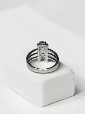 Jewelry | Blue Ice 3stone Vertical Bar Ring Triple Band Silver ...